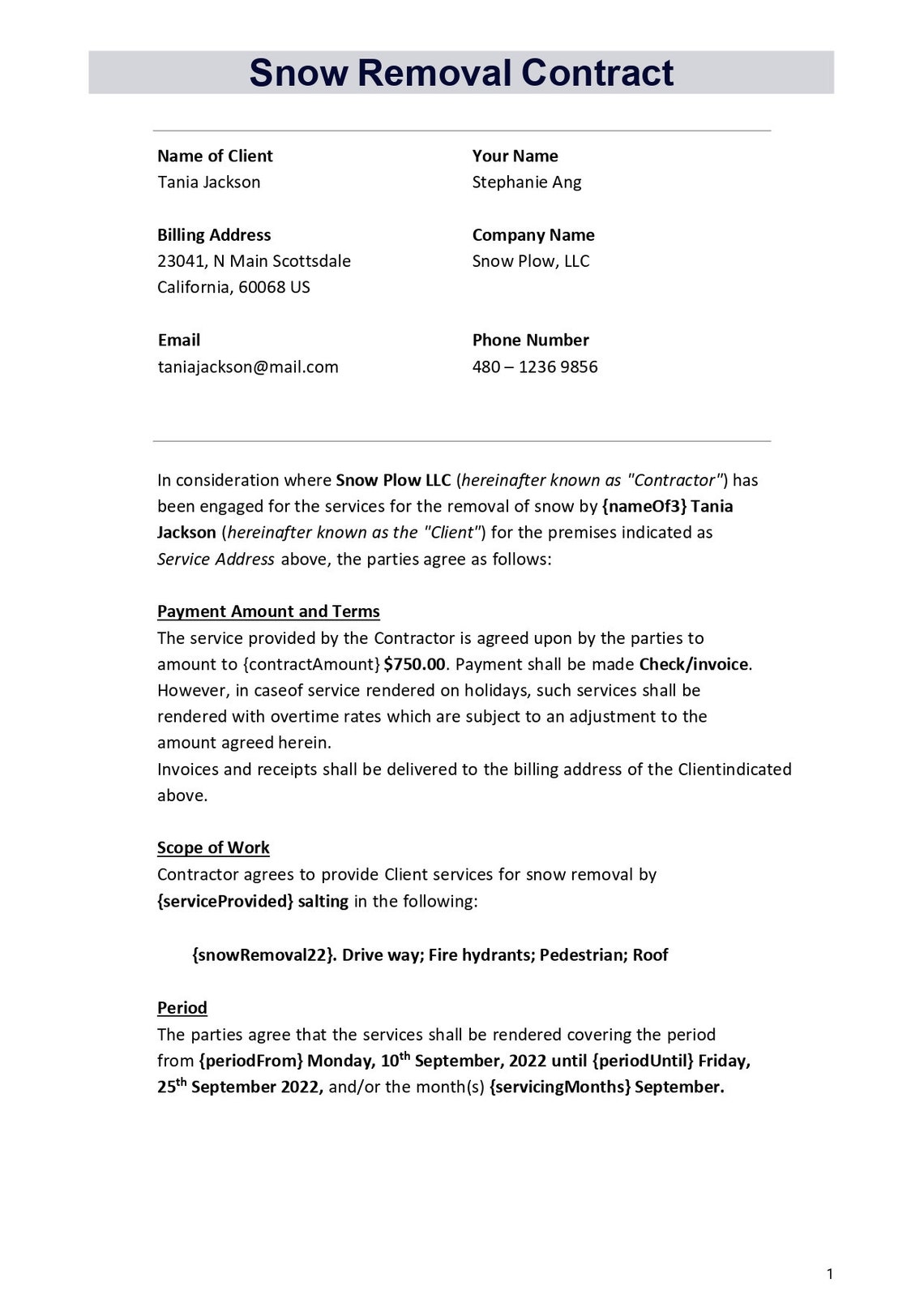 Snow Removal Contract Snow Plow Contract Snow Blowing Service Snow Plow ...