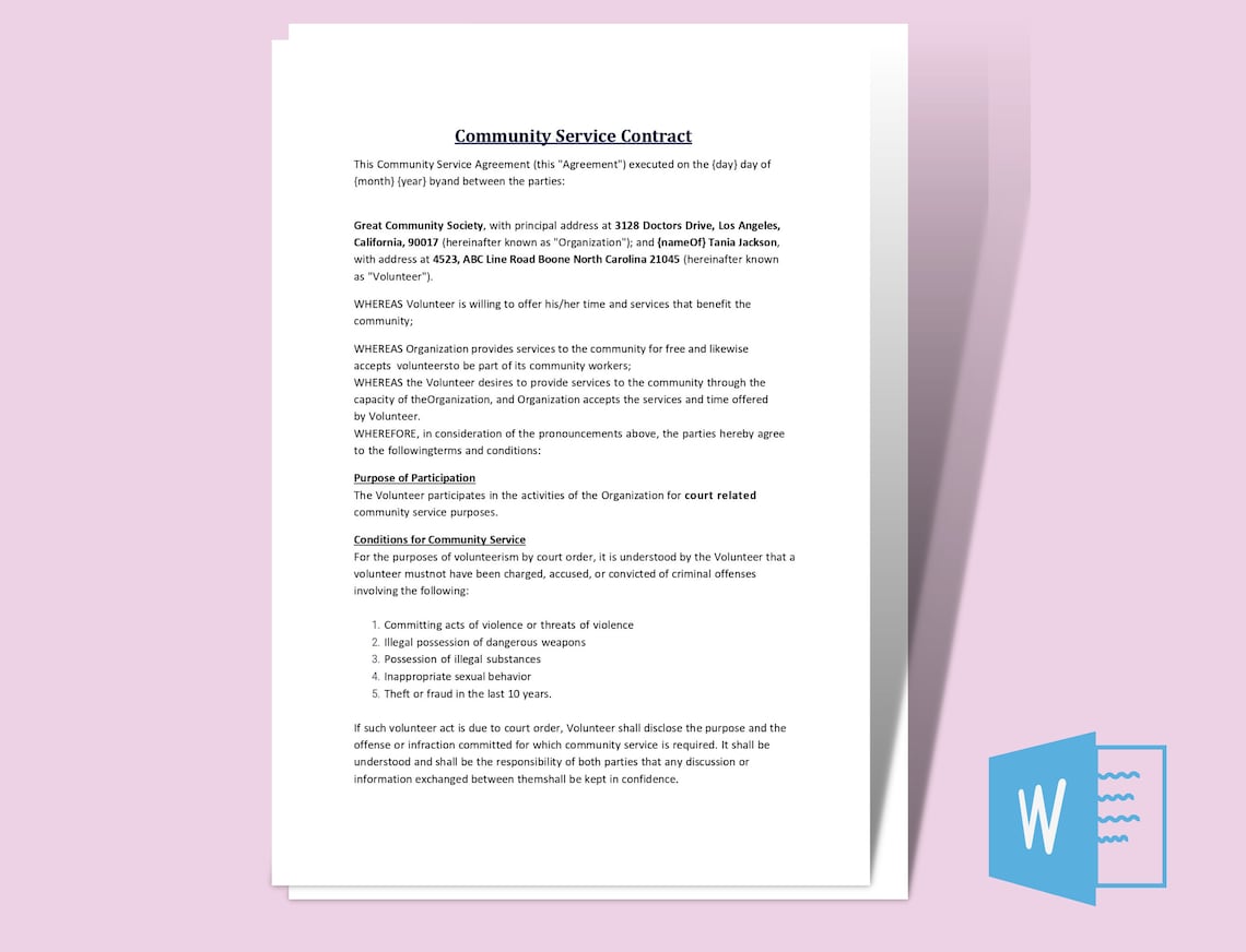 Community Service Contract Public Service Agreement Organization ...