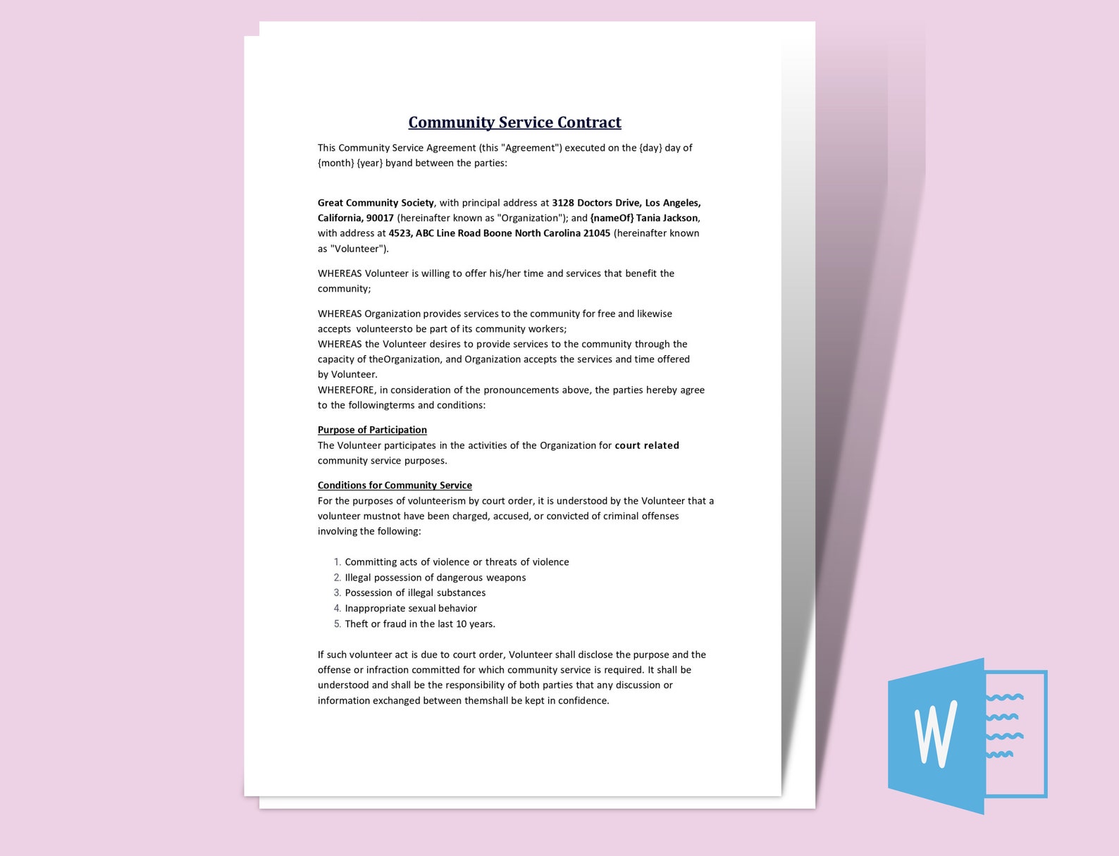 Community Service Contract * Public Service Agreement - Organization ...