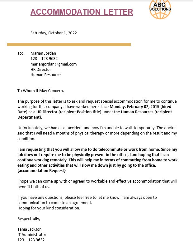 Accommodation Letter, Living Quarters, Quarters Request, Homestay ...