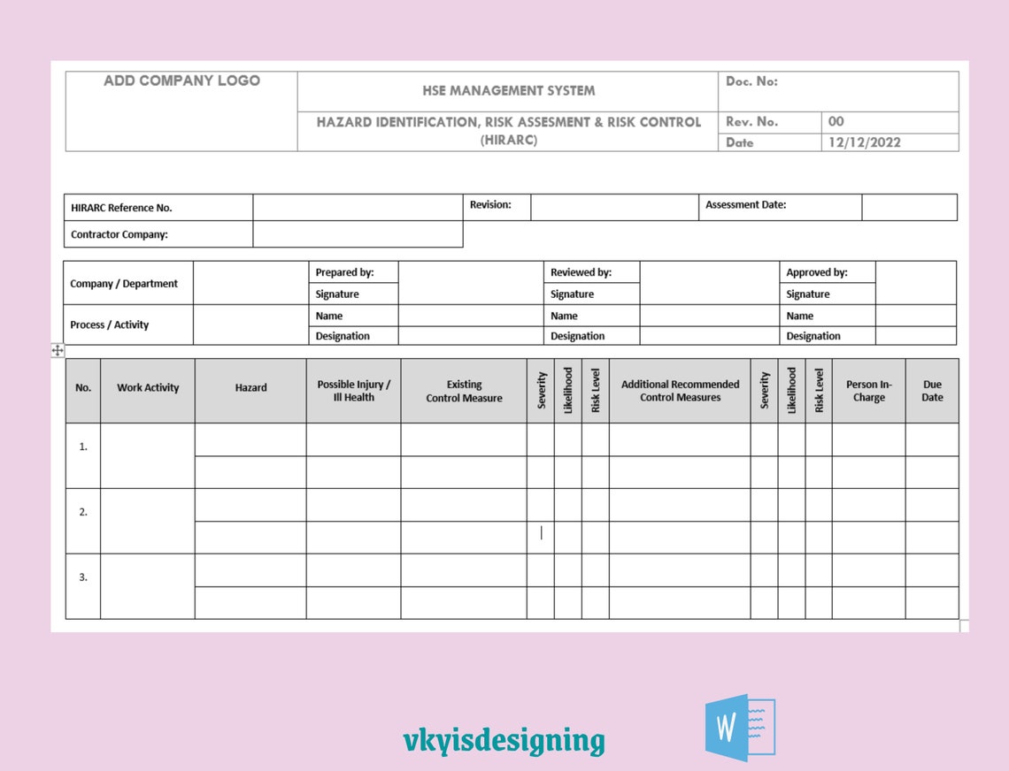 HIRARC Template: Hazard Identification, Risk Management - Safety Policy ...