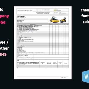 Roller Compactor Inspection Checklist Health & Safety, Machinery ...