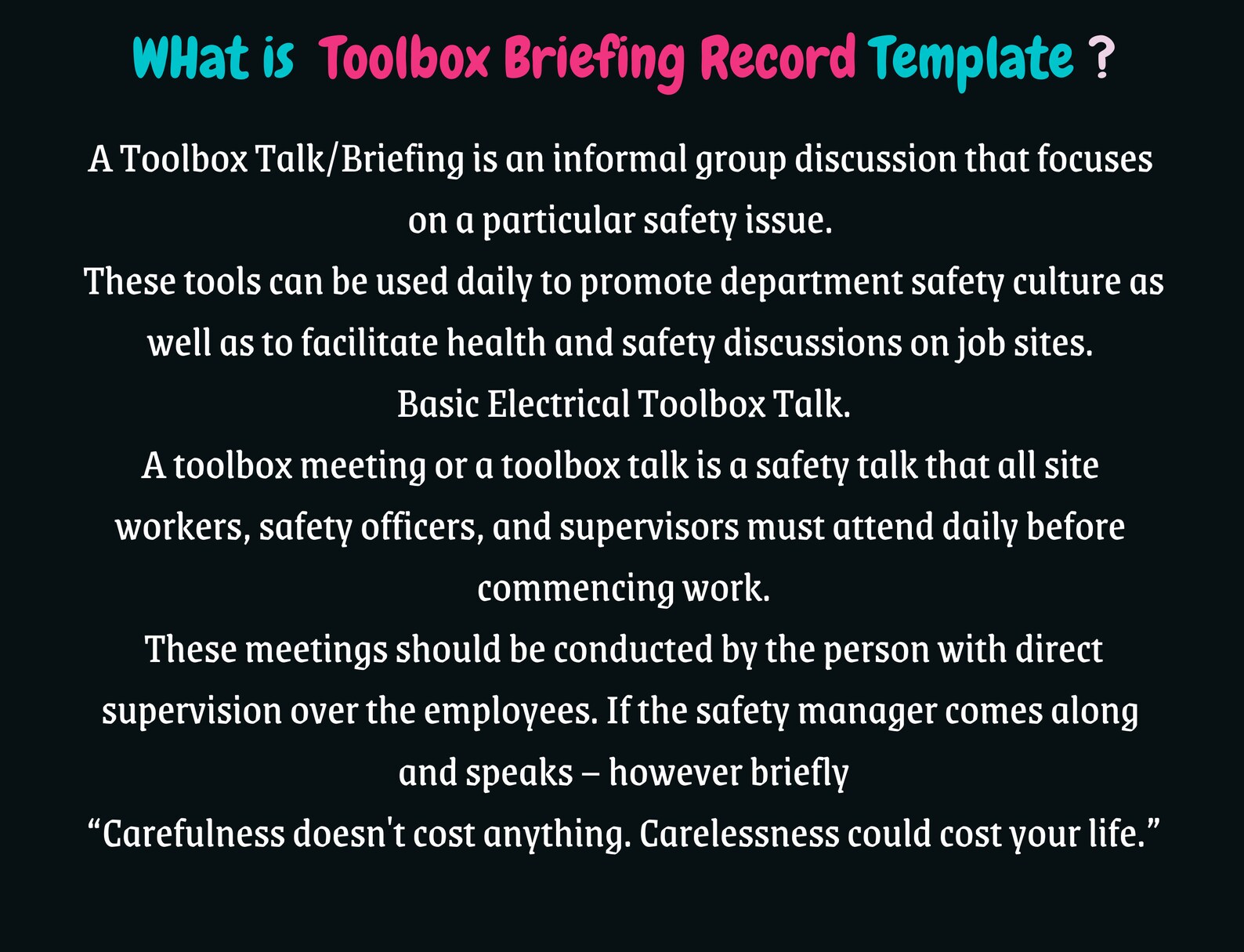 Toolbox Talk Briefing Record: Health & Safety Template (MS Word) - Etsy
