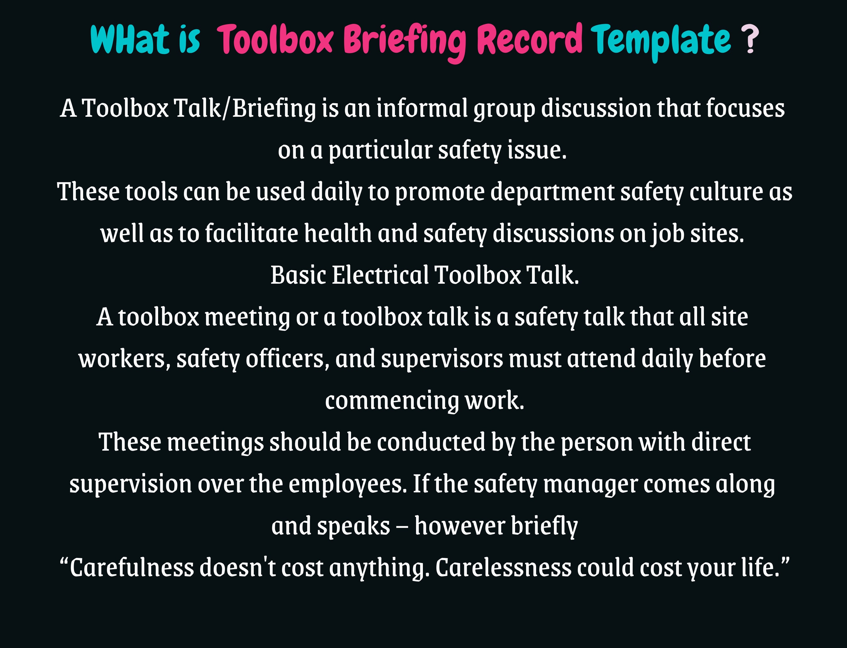 Toolbox Talk Briefing Record: Health & Safety Template (MS Word) - Etsy
