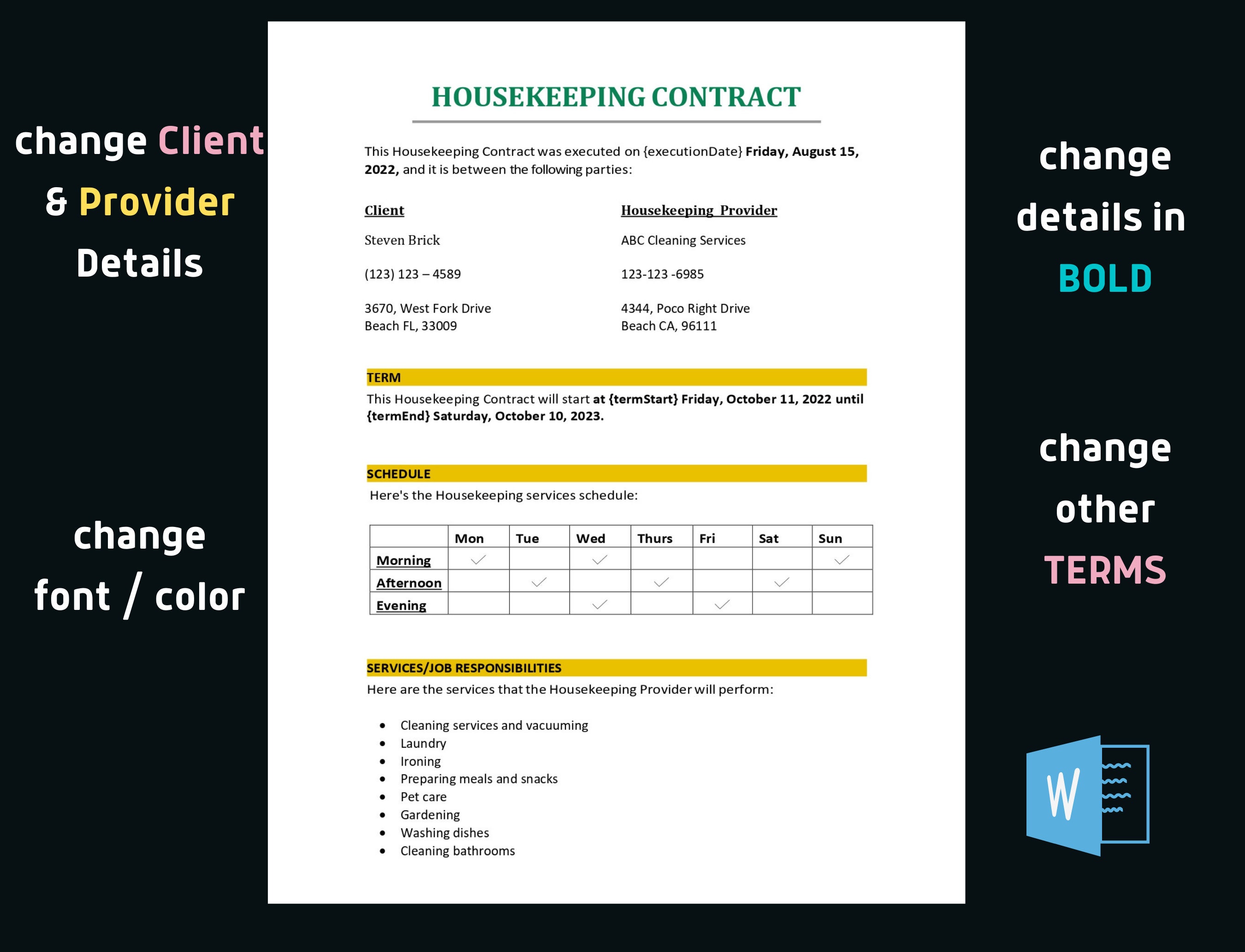 Housekeeping Contract * Cleaning Service - Commercial Contract ...