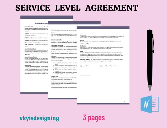 Service Level Agreement SLA Agreement Service Contract - Etsy New Zealand