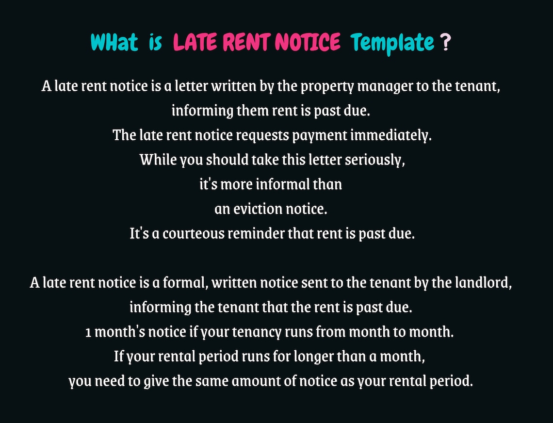 Late Rent Notice, Late Rent Payment, Overdue Rent, Delay Rent Notice ...