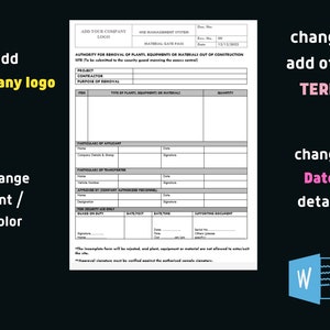 Buy Material Gate Pass Template: Construction Entry Approval (WORD ...