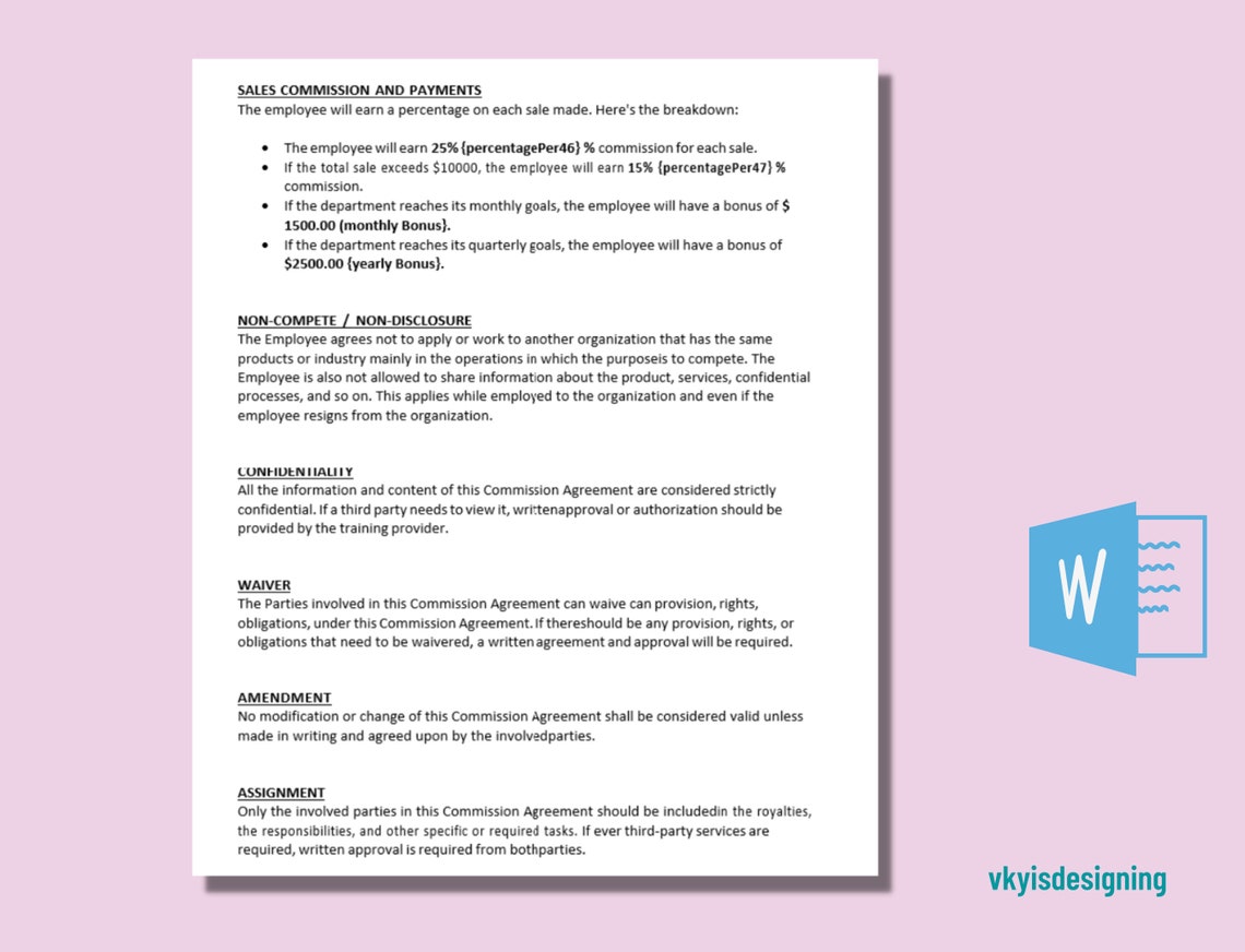 Commission Agreement Bonus Contract Sales Agreement - Etsy