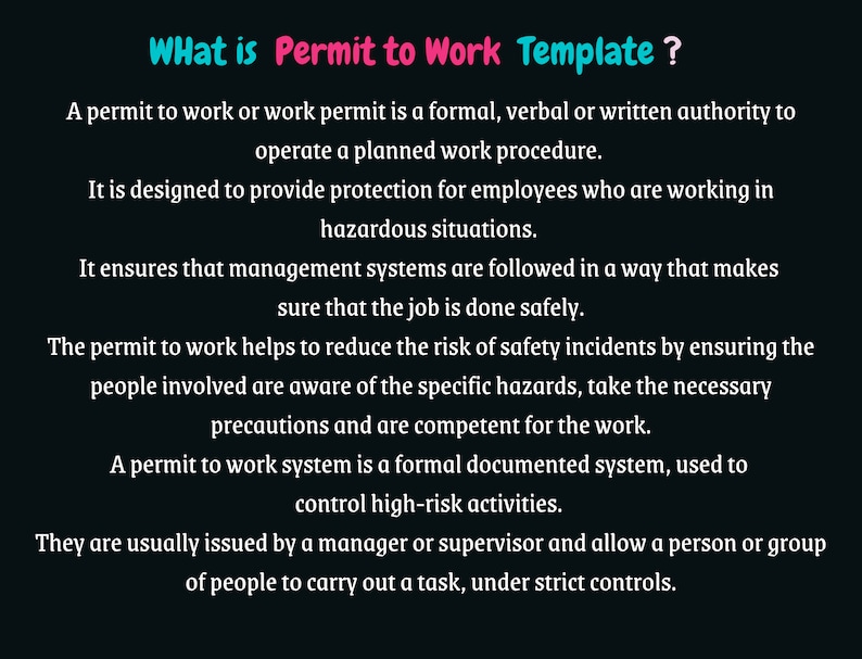 Permit to Work Template: Health & Safety, PTW (MS Word) - Etsy
