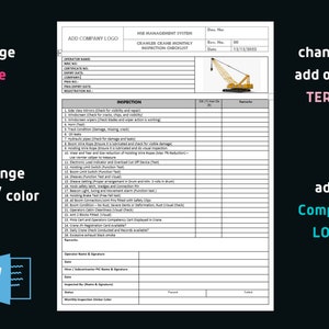 Crawler Crane Monthly Inspection Checklist, Safety Inspection ...