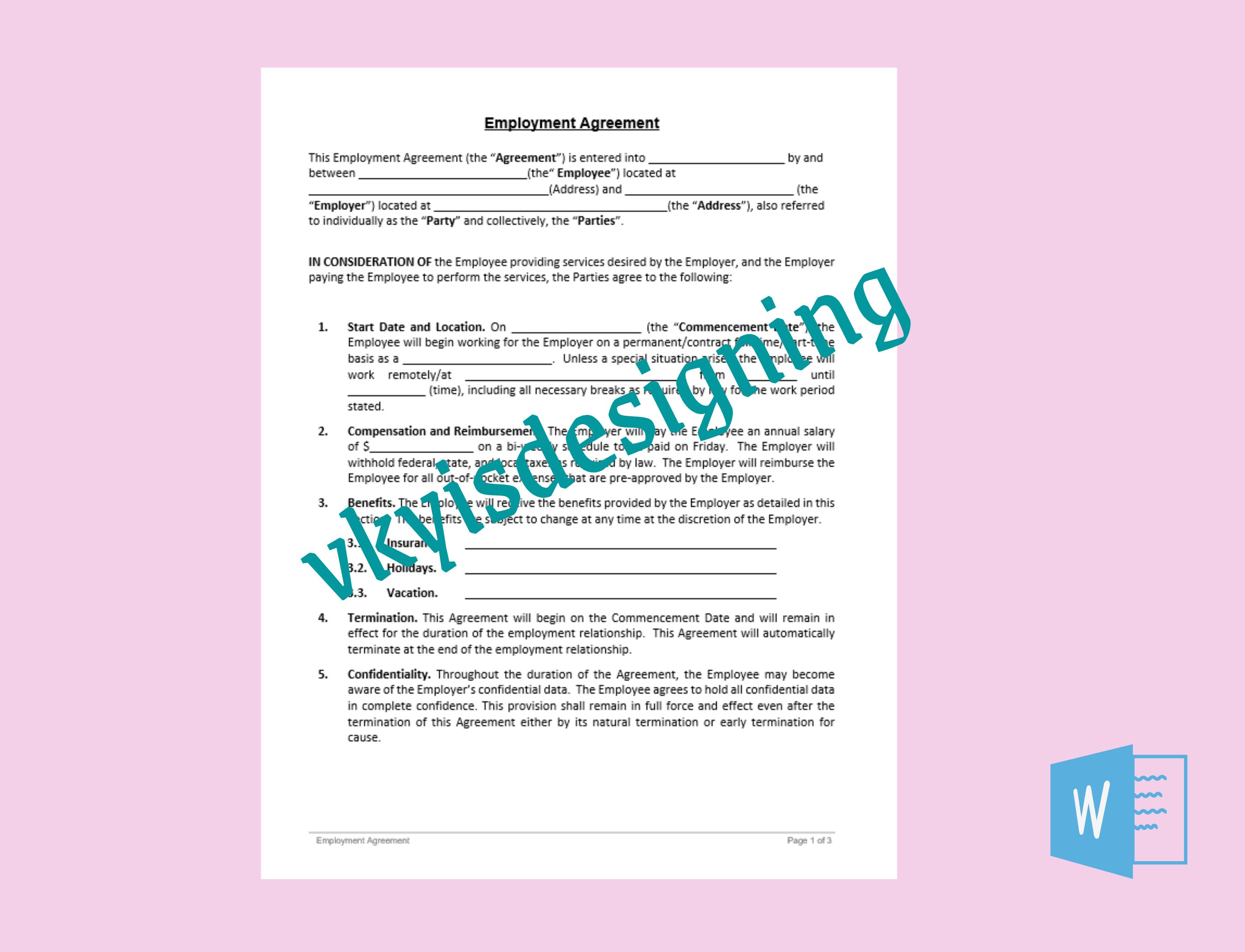 Employment Contract, HR Contract, Job Agreement, New Hire Packet ...