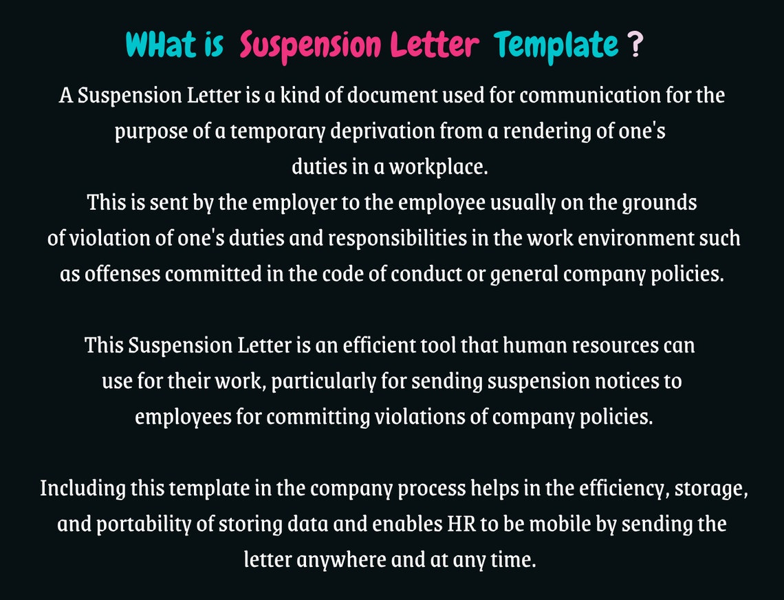 Employee Suspension Letter Template (WORD) - Etsy