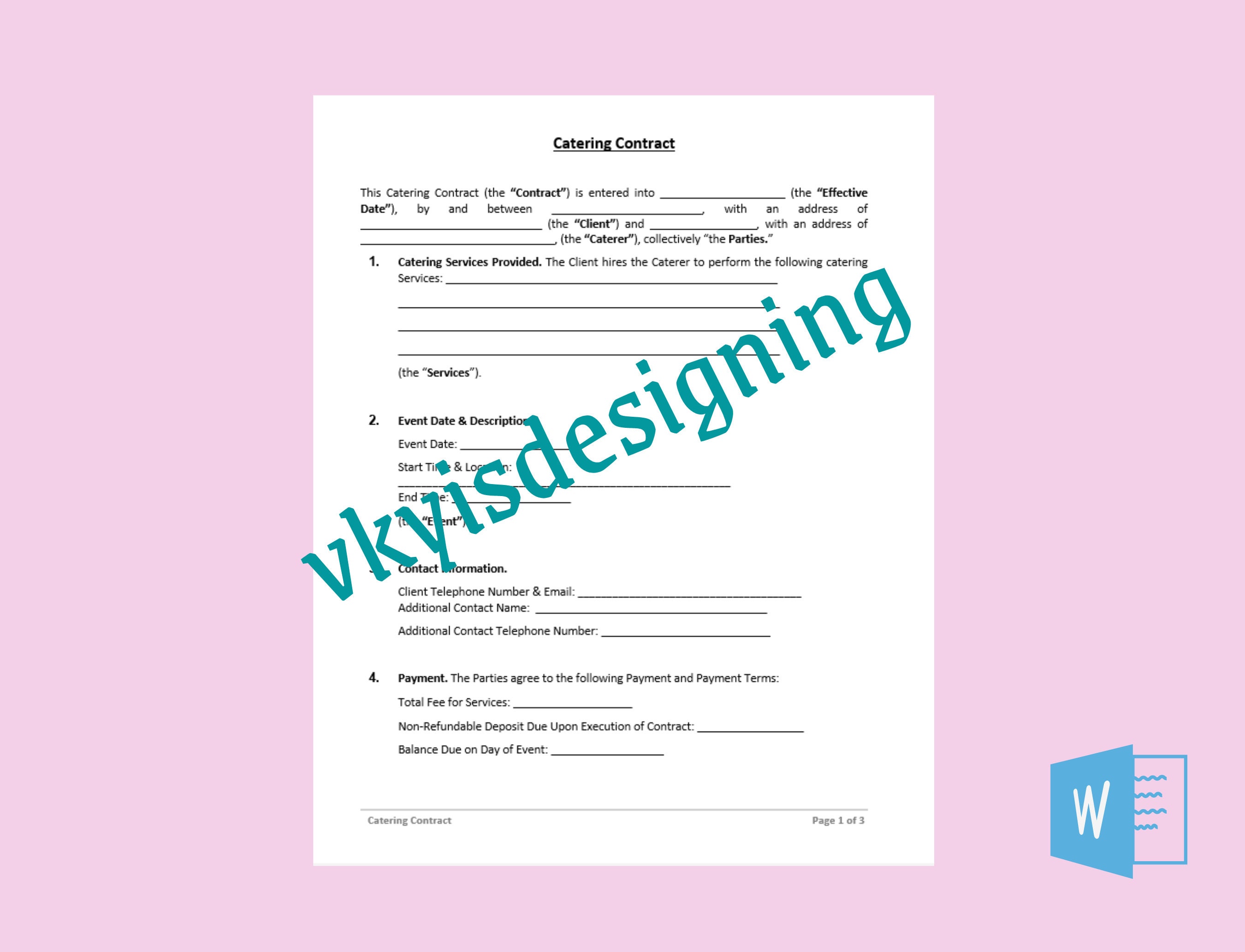 Catering Contract Template: Food Service Agreement (editable Word) - Etsy