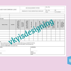 Pneumatic Tools Inspection Checklist, Material Checklist, Inspection ...