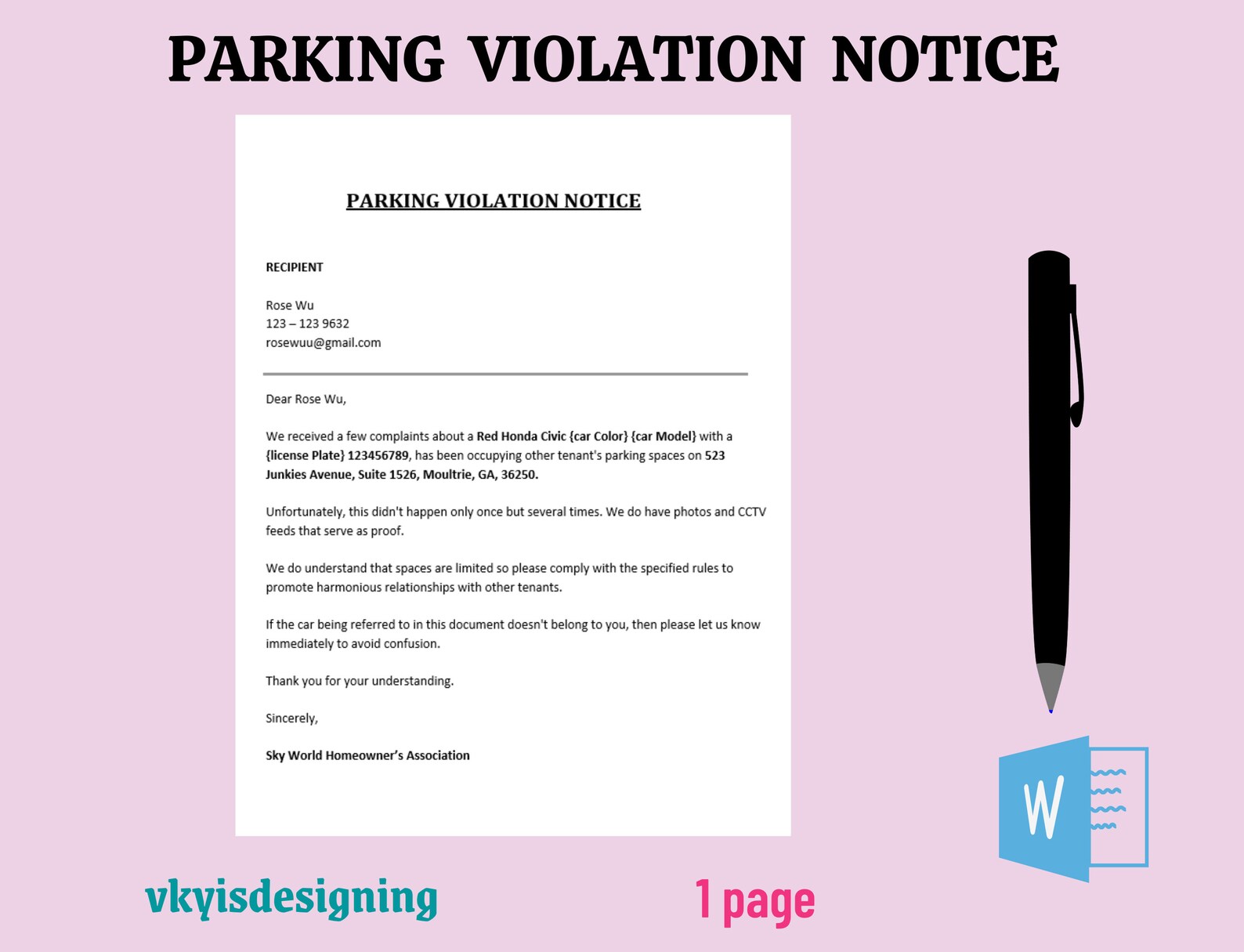 Parking Violation Notice, Warning Letter, Parking Warning, Wrong ...