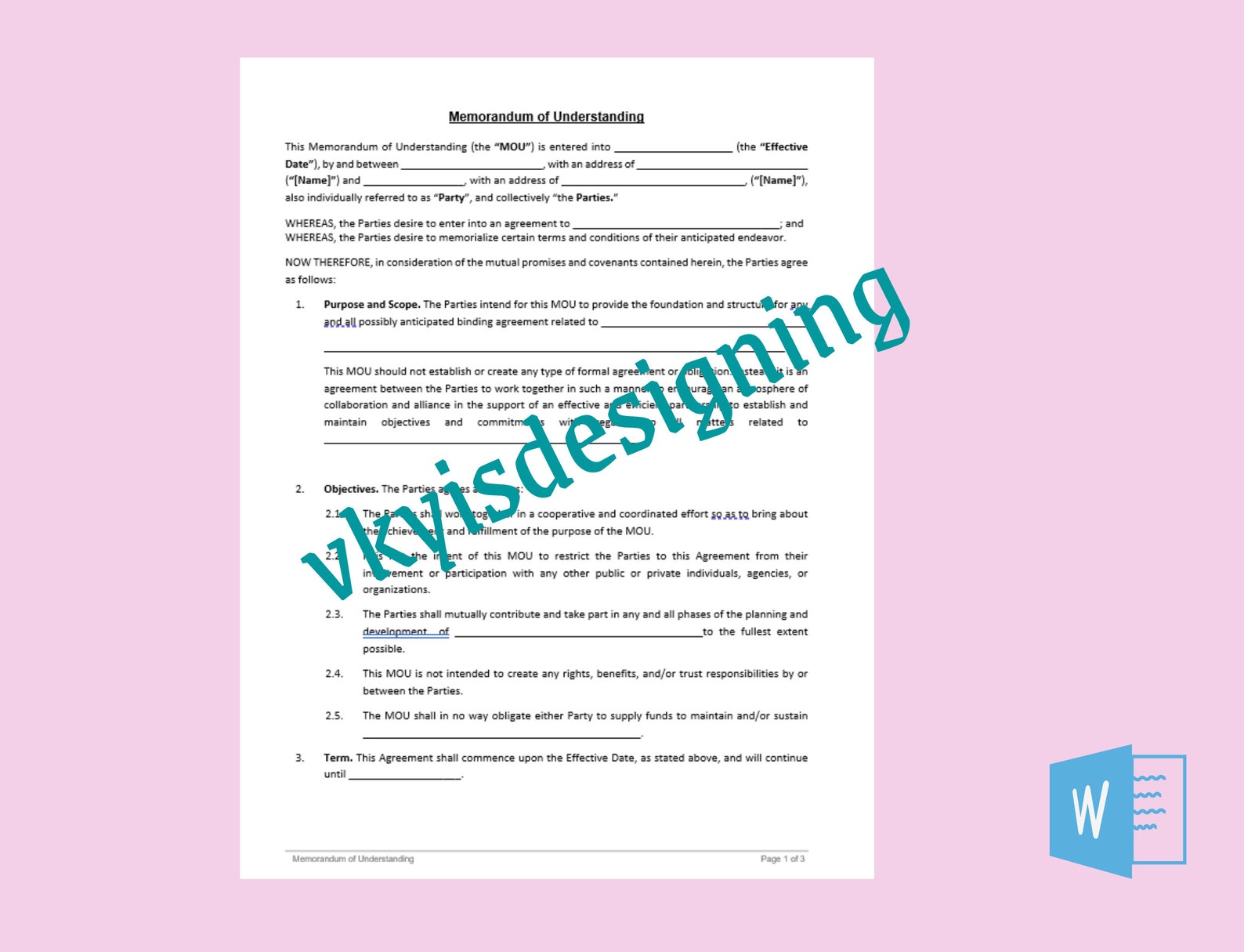Memorandum of Understanding Template: Editable Business Contract (word ...