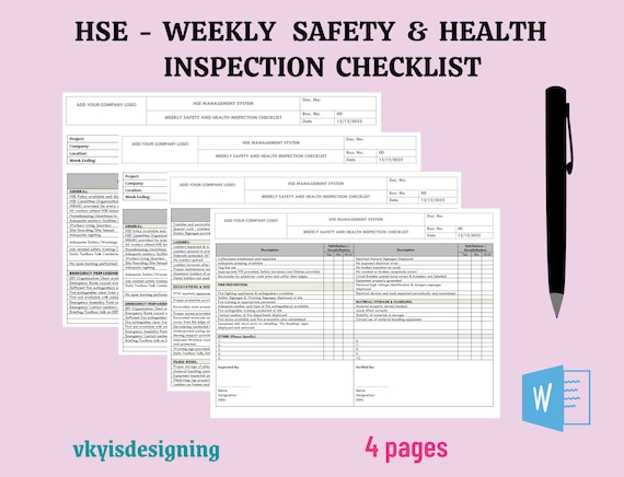 Weekly Safety Health Inspection Checklist Safety Site - Etsy Australia