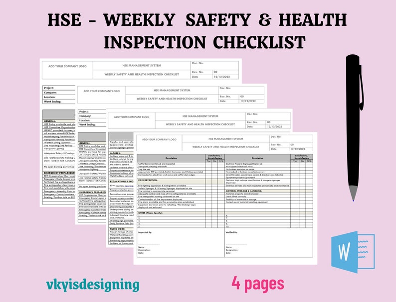 Weekly Safety Health Inspection Checklist: Construction Site Report ...