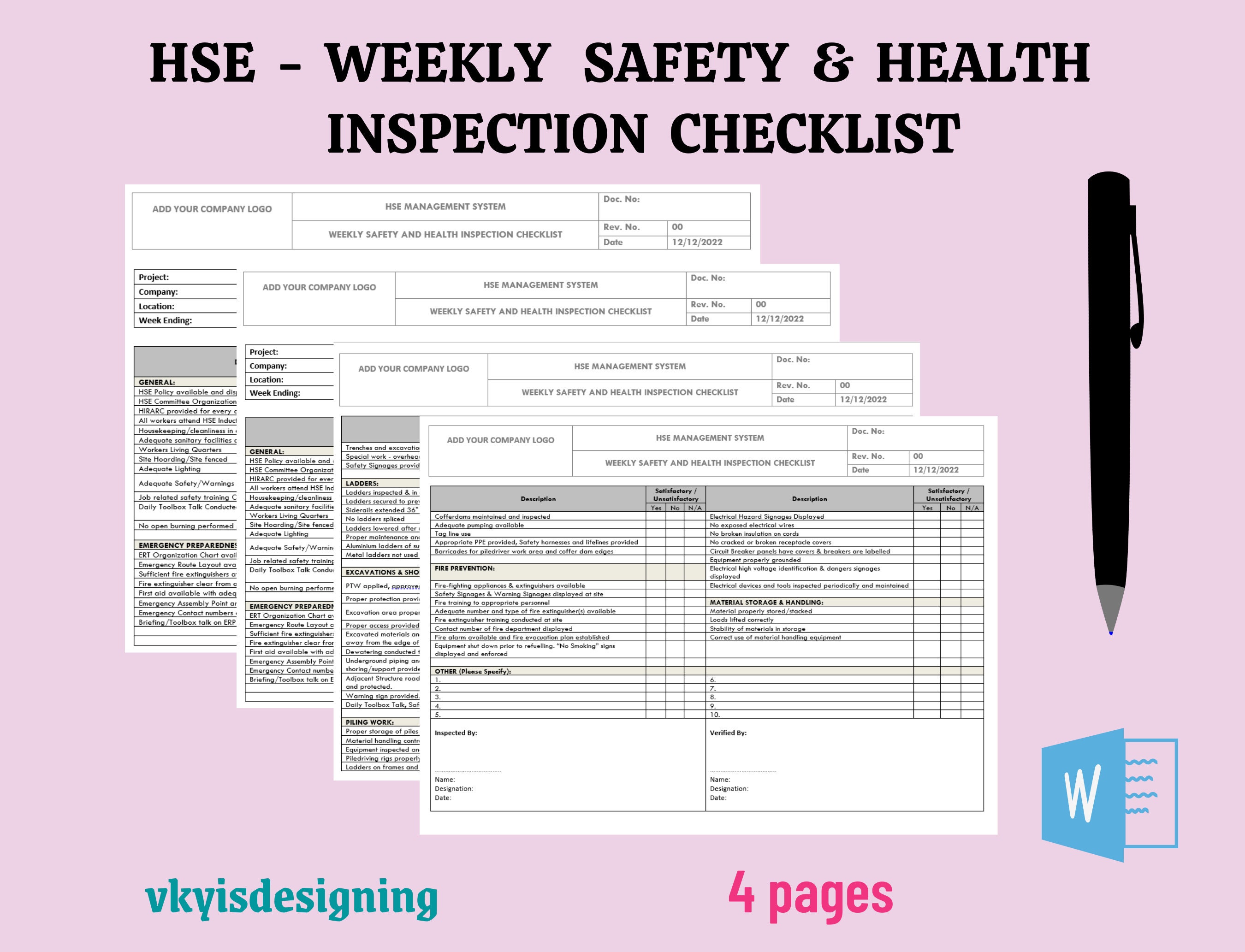 Weekly Safety Health Inspection Checklist: Construction Site Report ...
