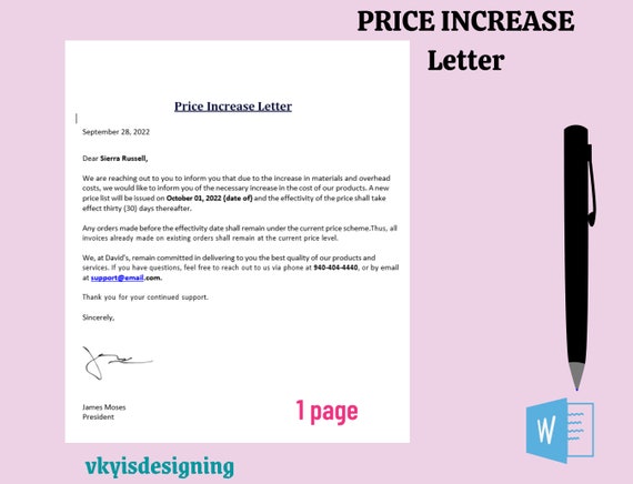 Price Increase Letter Business Letter Price Increase Memo - Etsy