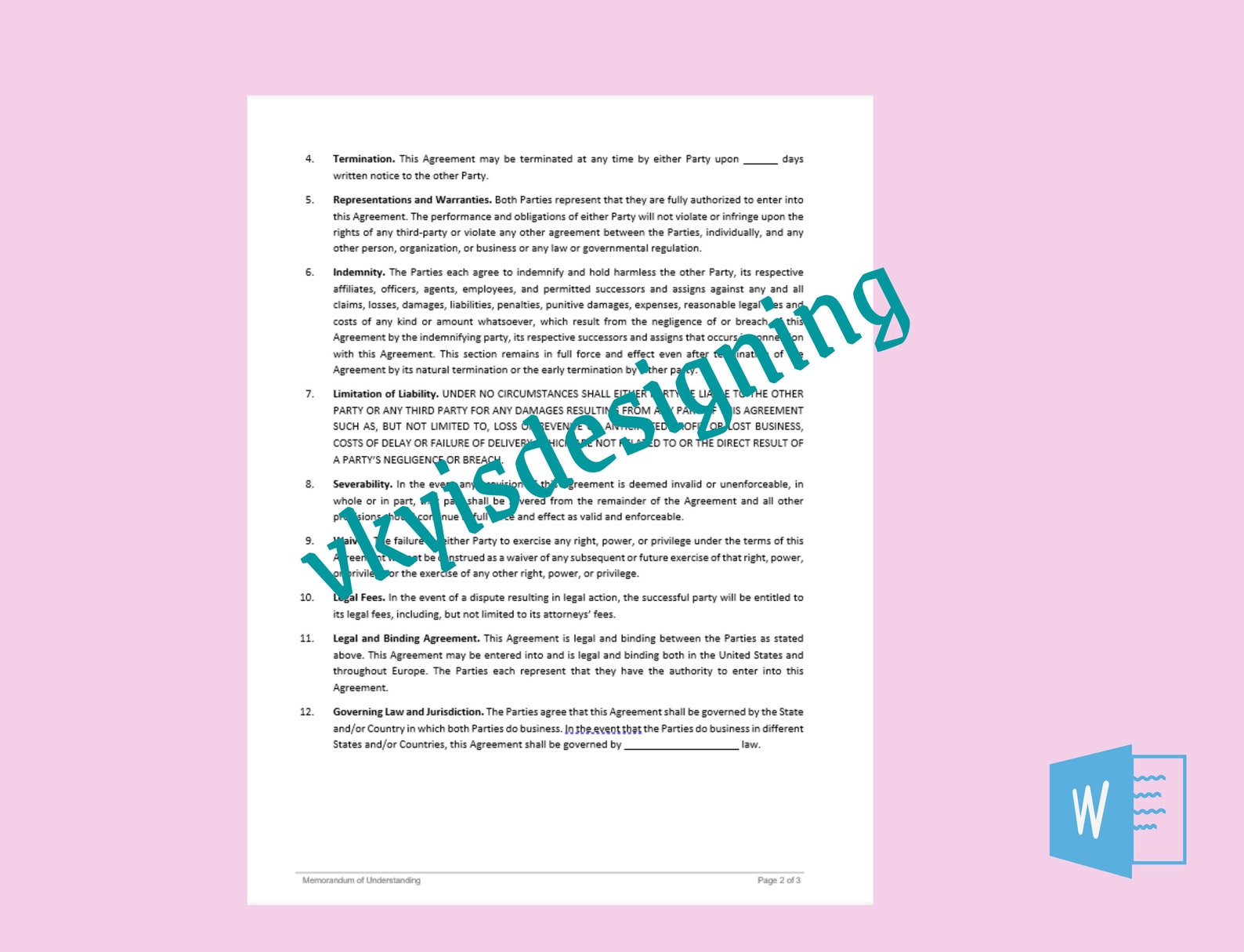 Memorandum of Understanding Template: Editable Business Contract (word ...