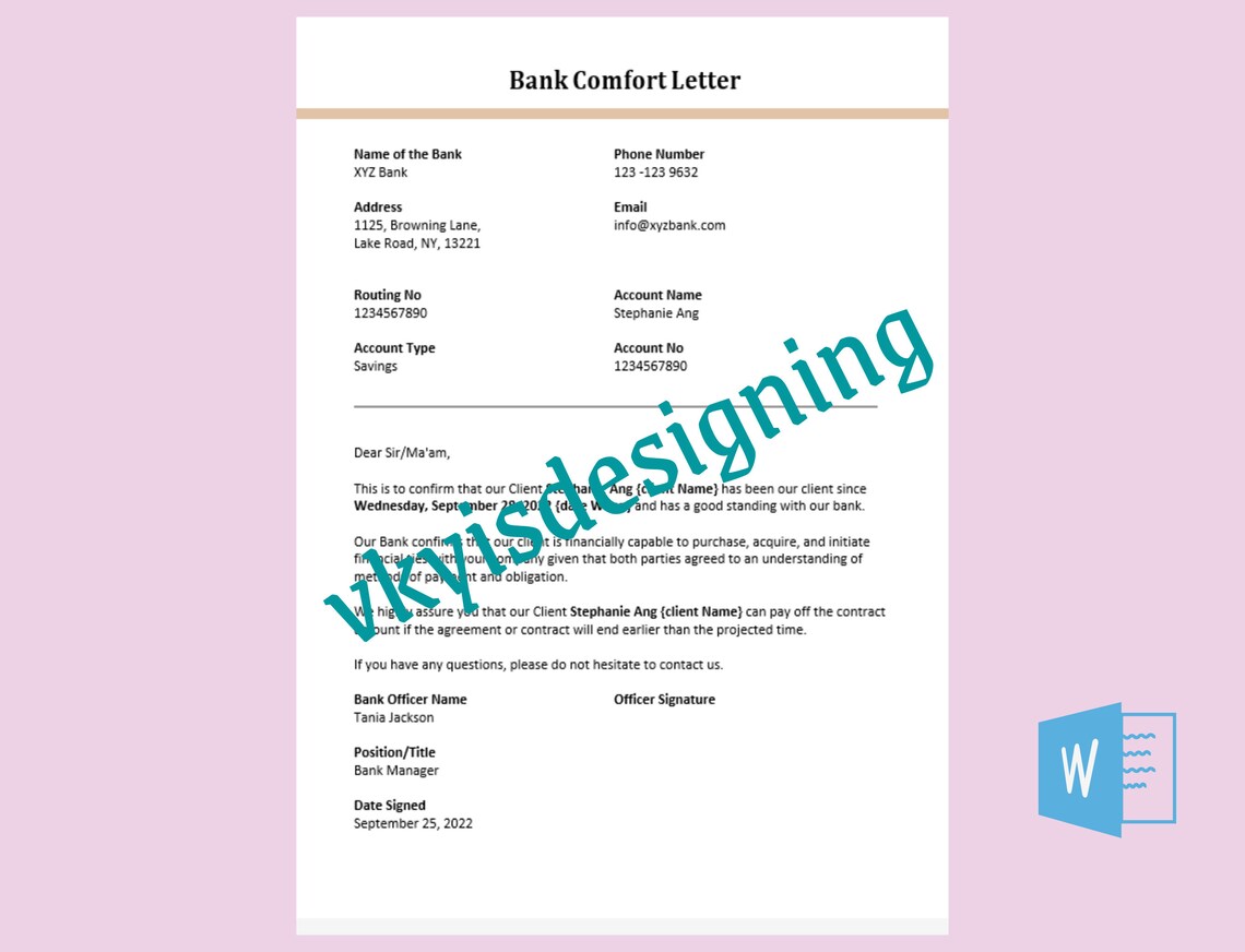 Bank Comfort Letter, Bank Credit Letter, Bank Client, Good Payment ...
