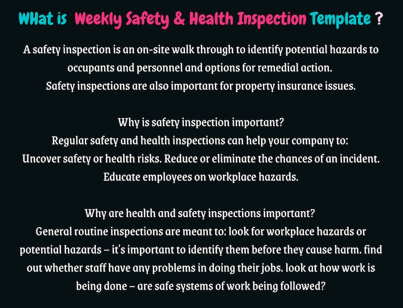 Weekly Safety Health Inspection Checklist: Construction Site Report ...