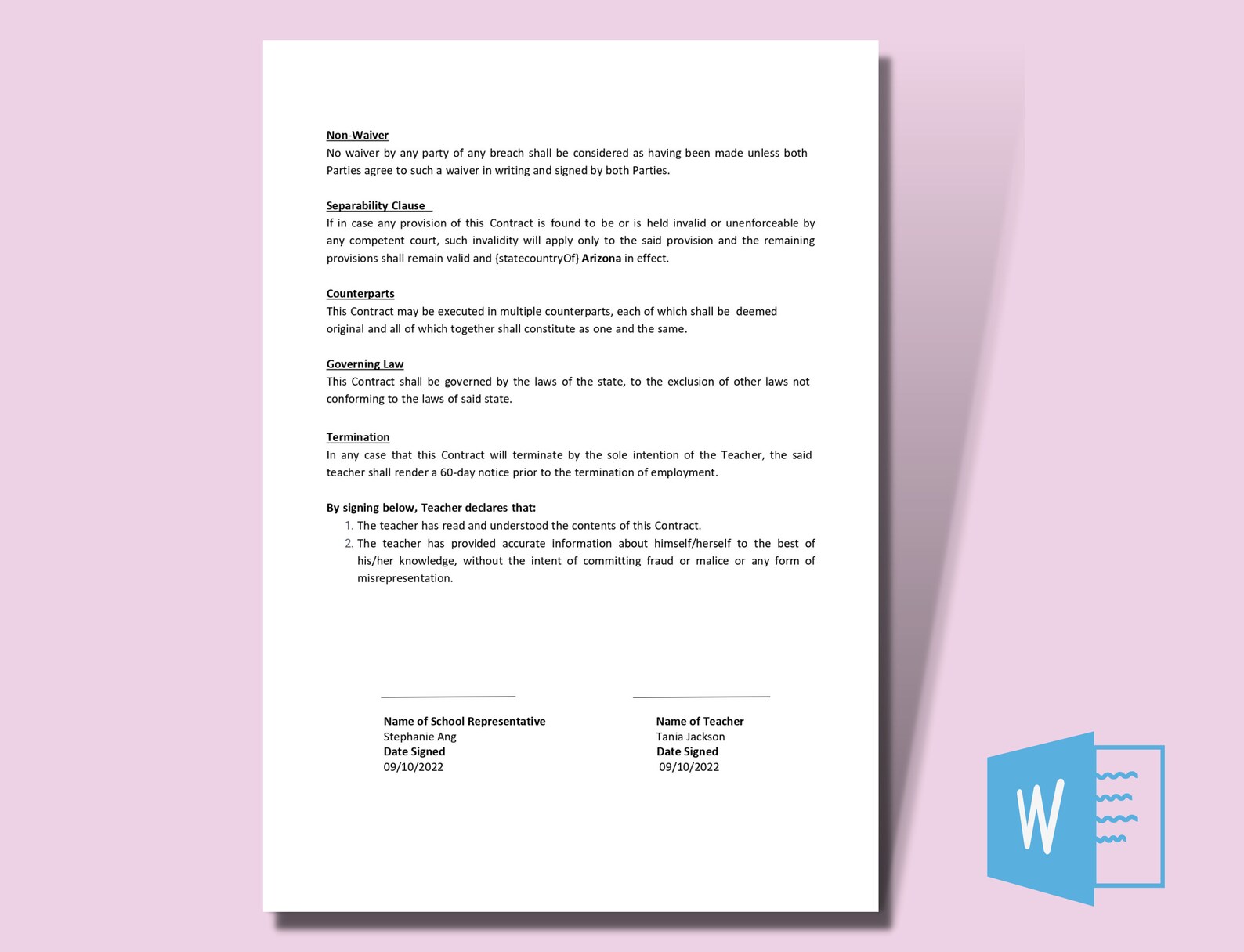 Teacher Contract * Tutor Agreement * Educator Contract * Teacher Forms ...