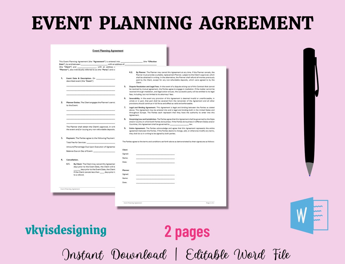 Editable Event Planner Contract, Event Planner Agreement, Simple Event ...