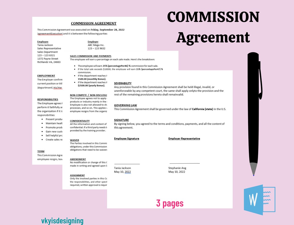 Commission Agreement Bonus Contract Sales Agreement - Etsy