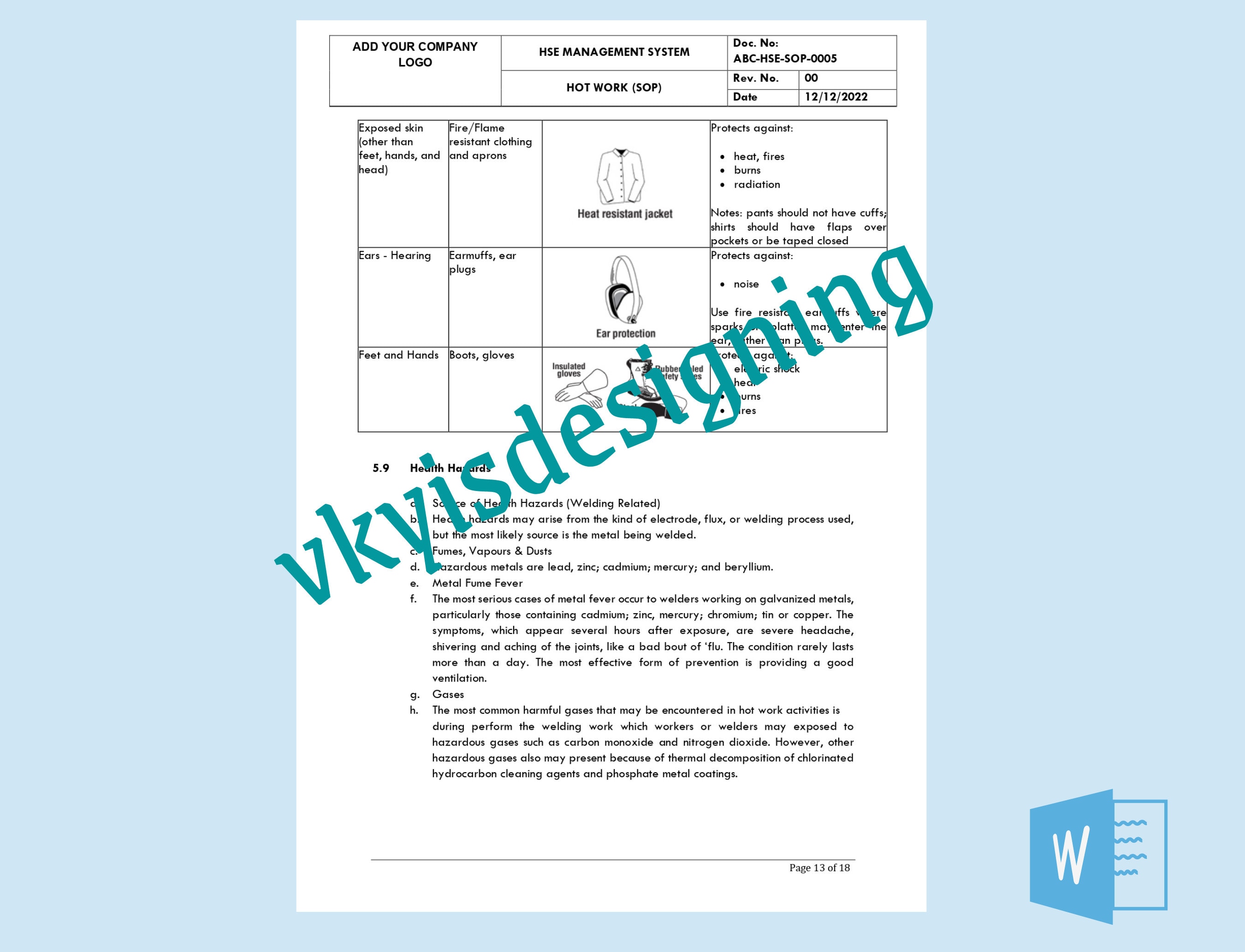 Hot Work SOP Template: Construction Safety, Permit to Work (editable ...
