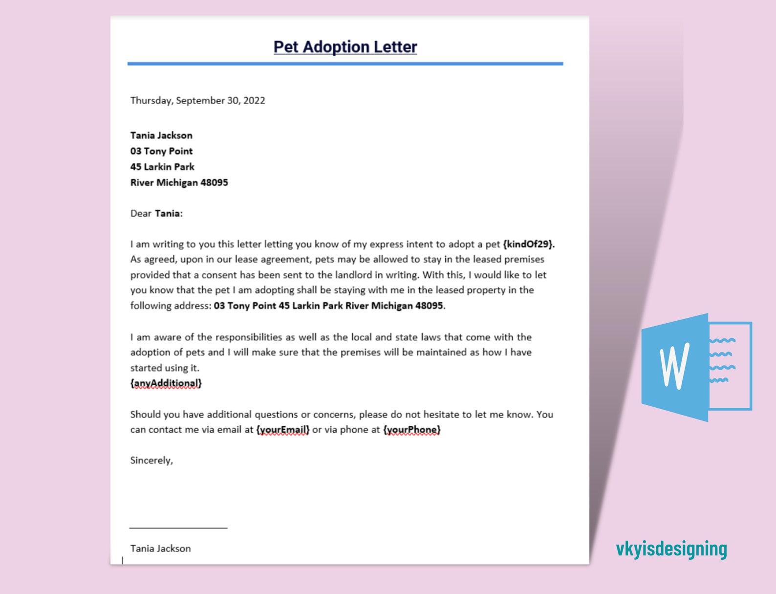 Pet Adoption Letter - Puppy Adoption * Cat Adoption - Pet Business ...