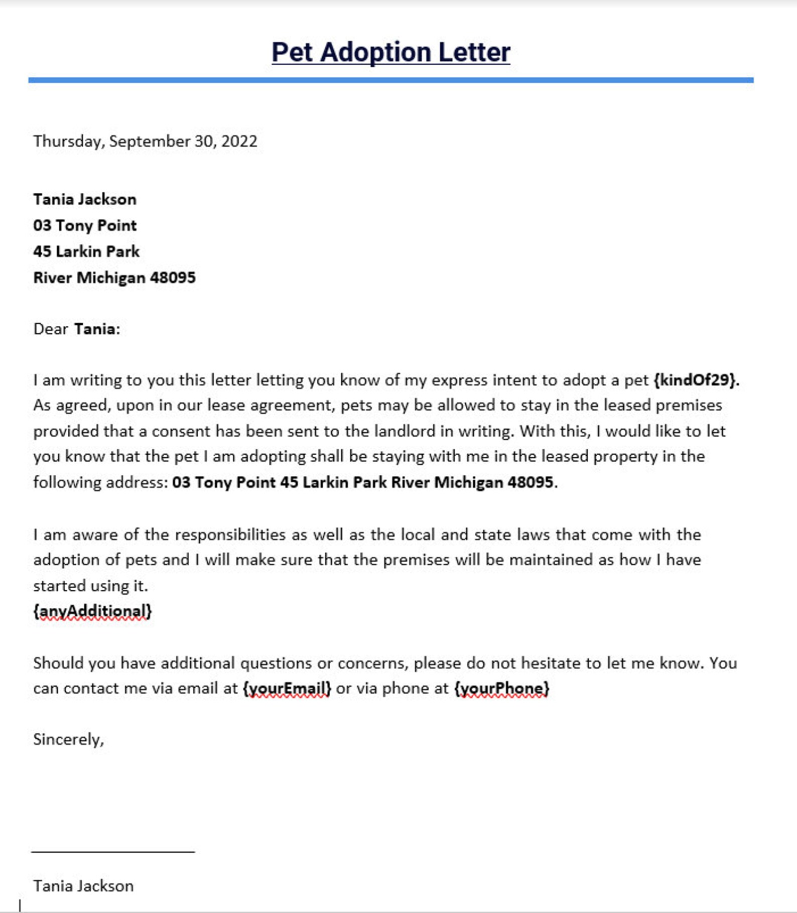 Pet Adoption Letter - Puppy Adoption * Cat Adoption - Pet Business ...