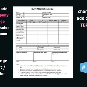 Simple Leave Application Form, HR Form, Employee Form, Sick Leave, Annual Leave Form, Vacation ...