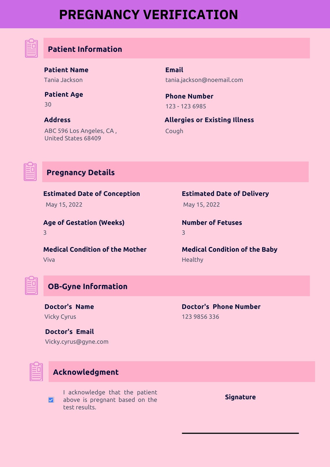 Pregnancy Verification Confirm Pregnant Doctor Note Baby | Etsy