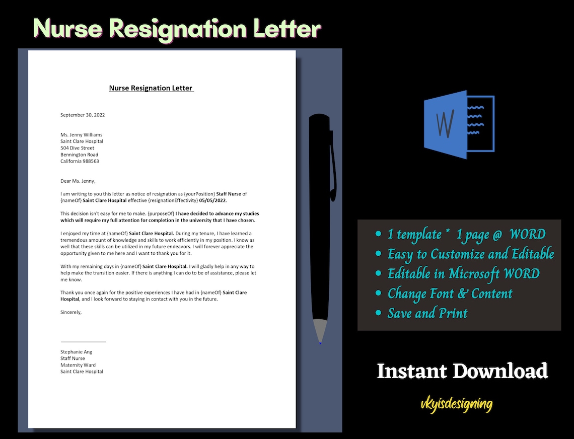 Nurse Resignation Letter, Nurse Job Leave, Job Quit, New Job Offer ...