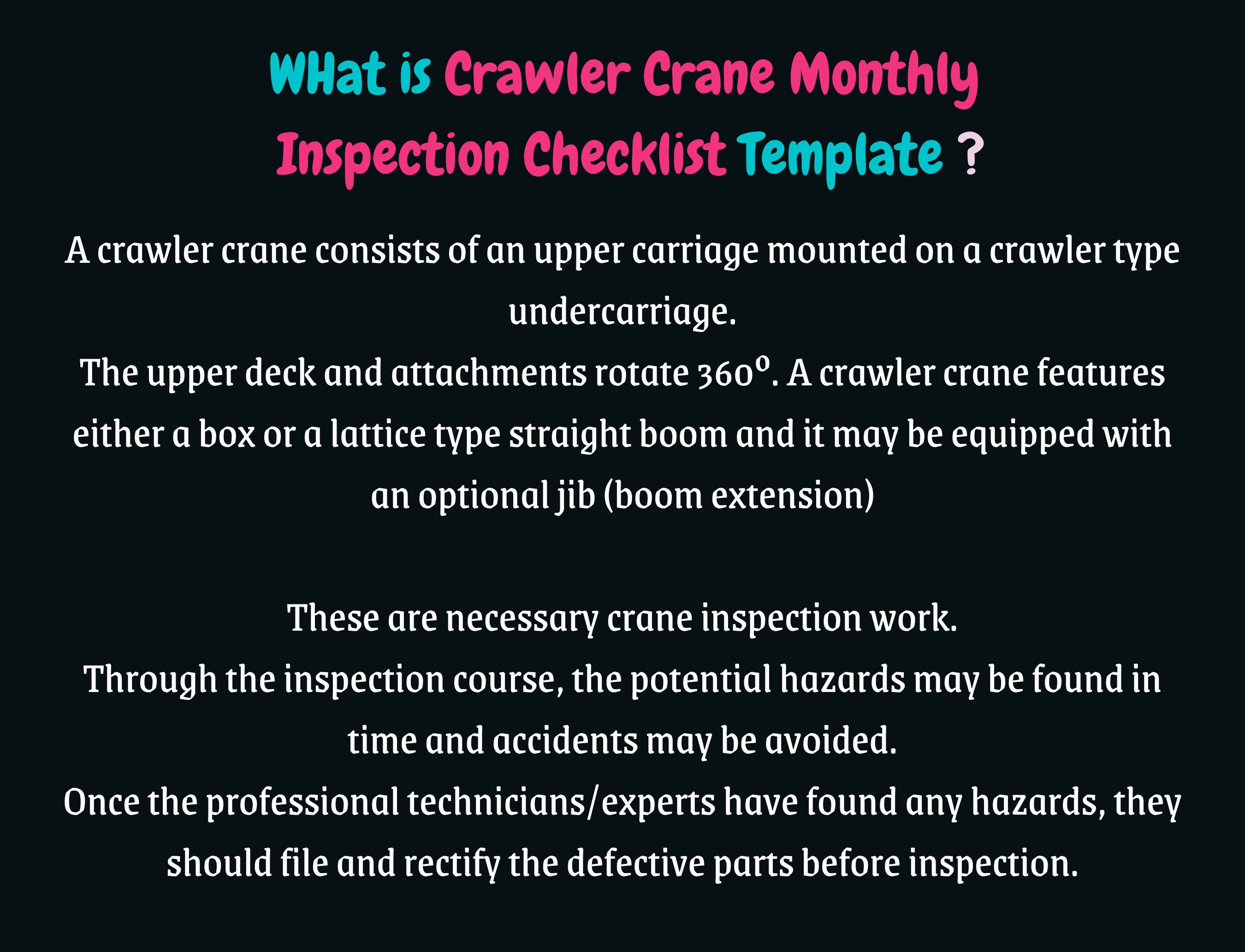 Crawler Crane Monthly Inspection Checklist, Safety Inspection ...