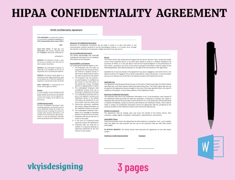 HIPAA Confidentiality Agreement Template: Patient Privacy (word ...
