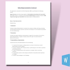Sales Representative Contract Template: Marketing Hiring Form (editable ...