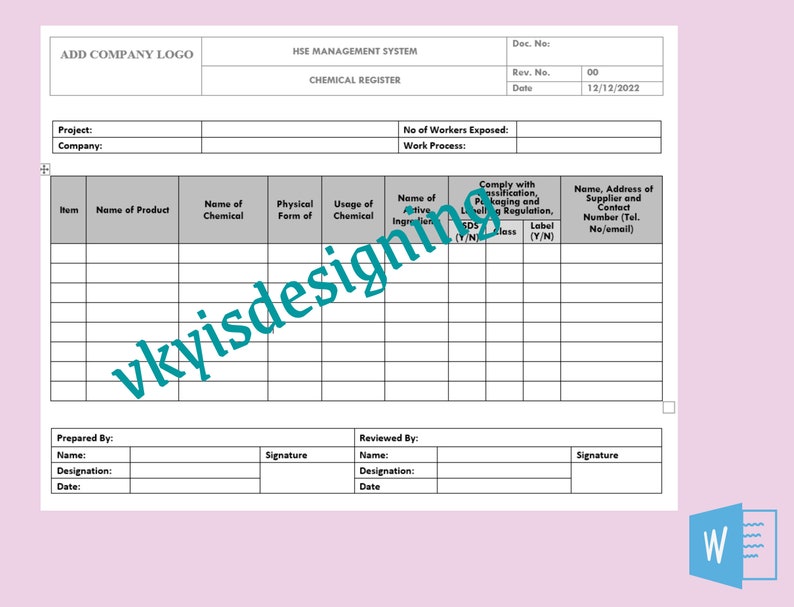 Chemical Register Template: HSE Safety Records (editable WORD) - Etsy