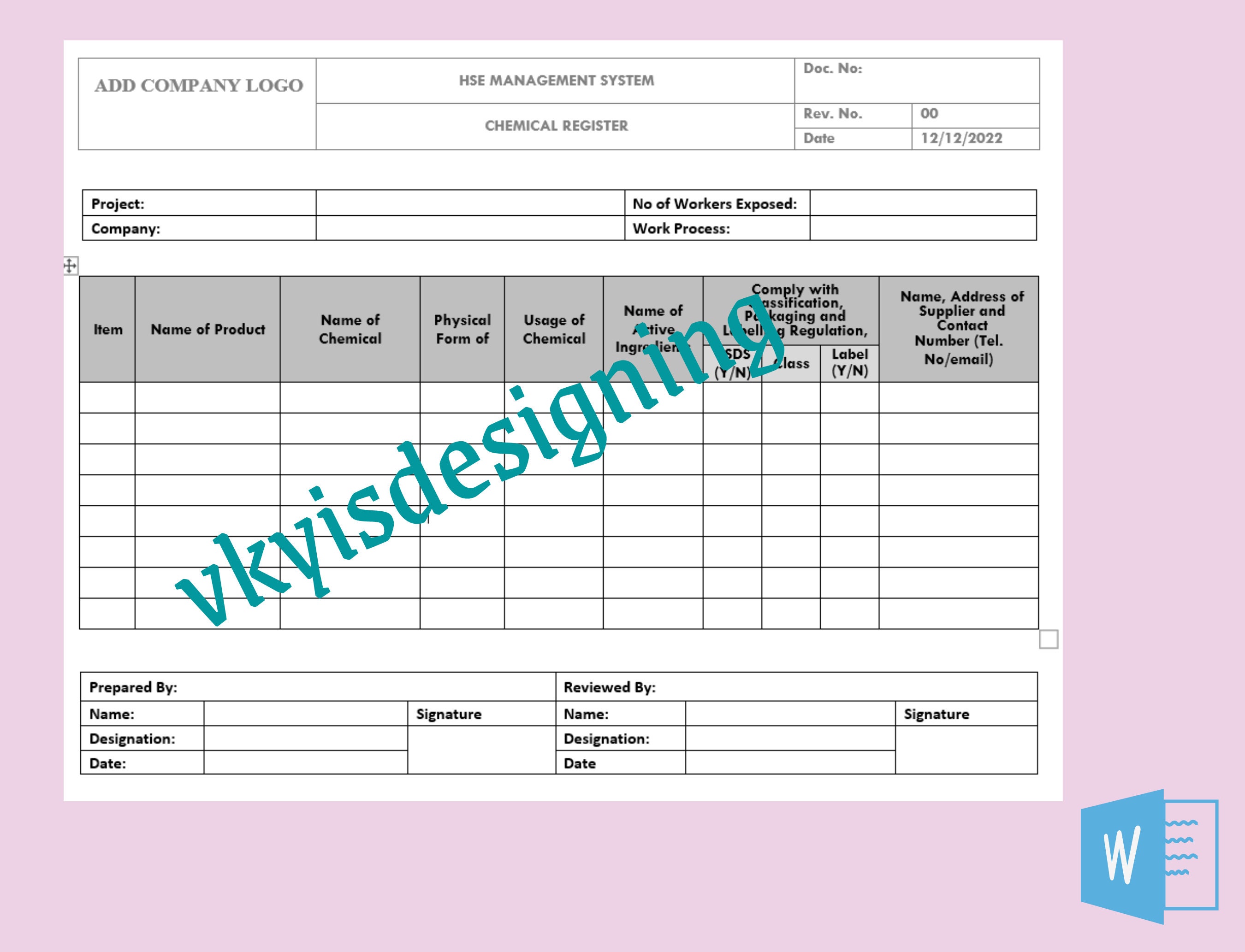 Chemical Register Template: HSE Safety Records (editable WORD) - Etsy
