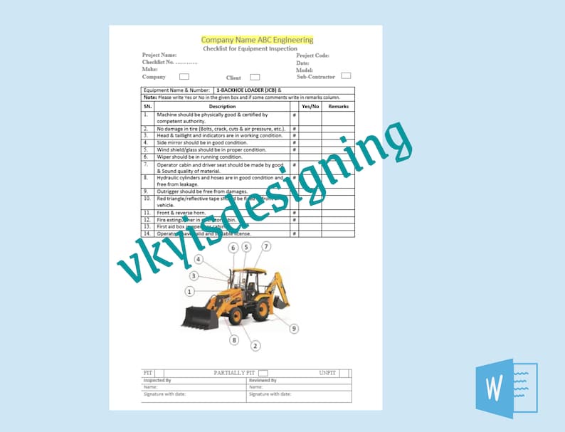 Backhoe Loader Inspection Checklist: HSE Safety Policy (WORD ...
