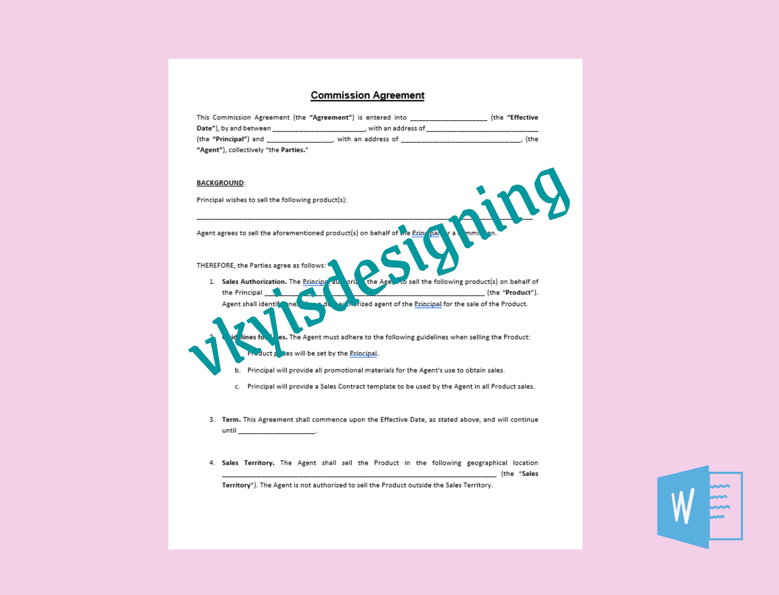 Easy to Edit Commission Agreement, Sales Agreement, Commission Employee ...