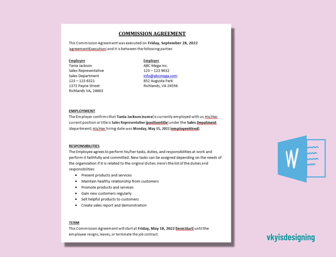 Commission Agreement Bonus Contract Sales Agreement - Etsy