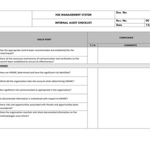 Internal Audit Checklist audit Checklist, Safety Audit, Quality ...