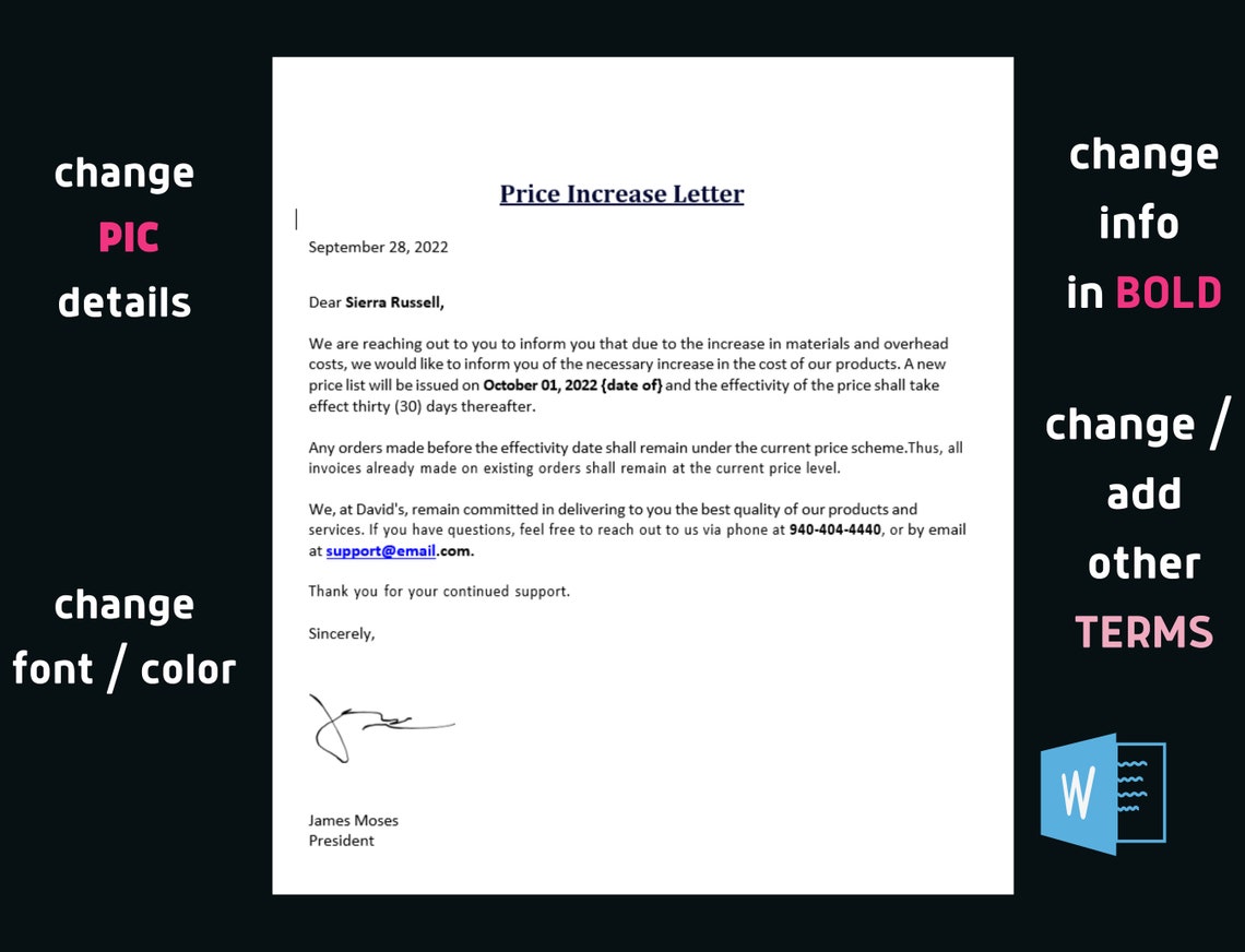 Price Increase Letter * Business Letter - Price Increase Memo * Service ...
