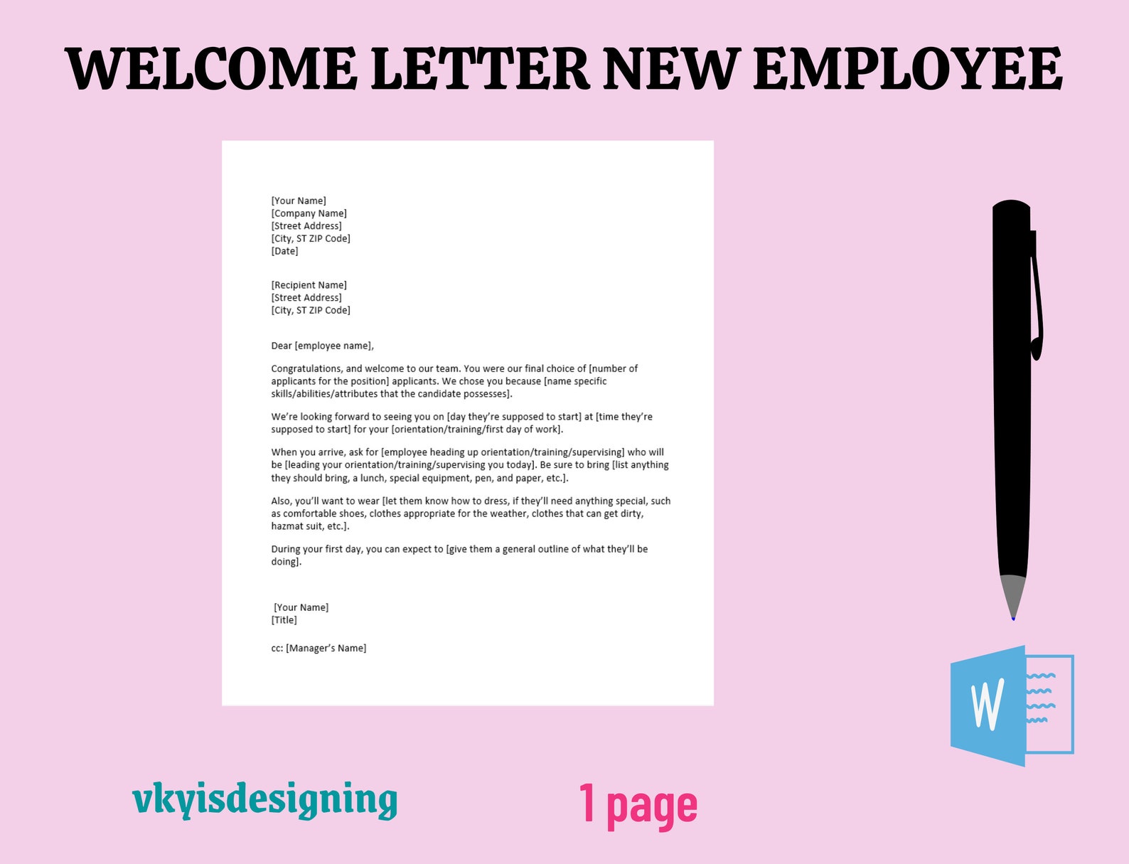 New Employee Welcome Letter Template: HR Staffing Form (word Editable ...