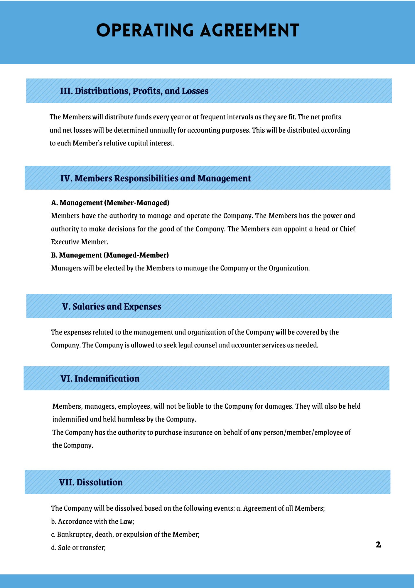 Operating Agreement LLC Agreement Operation Contract - Etsy