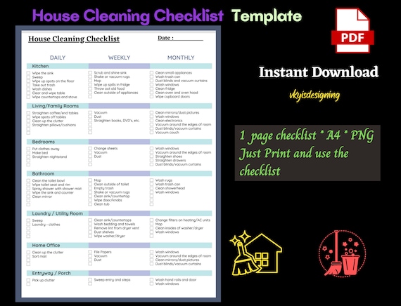 Cleaning Checklist House Cleaning Checklist Work Order | Etsy